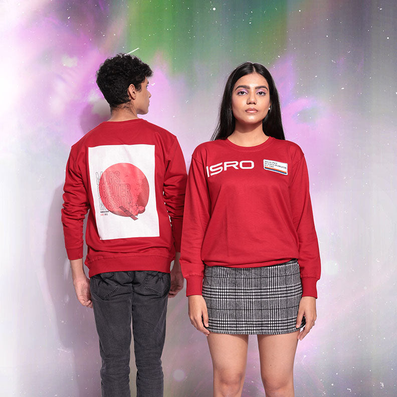 ISRO Red Sweatshirt with print and badge – A47